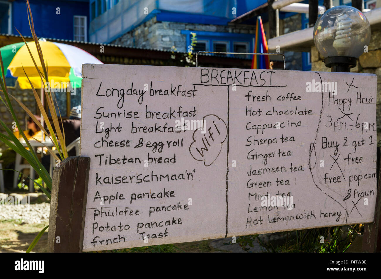 Menu for breakfast outside a tourist lodge Stock Photo - Alamy