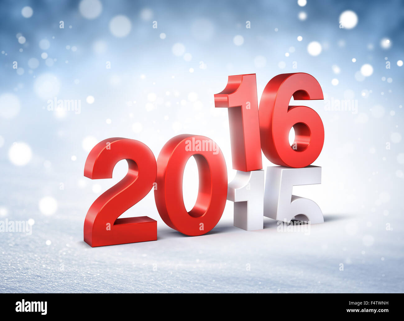 3D New Year red 2016 over 2015 on a winter snow background Stock Photo ...