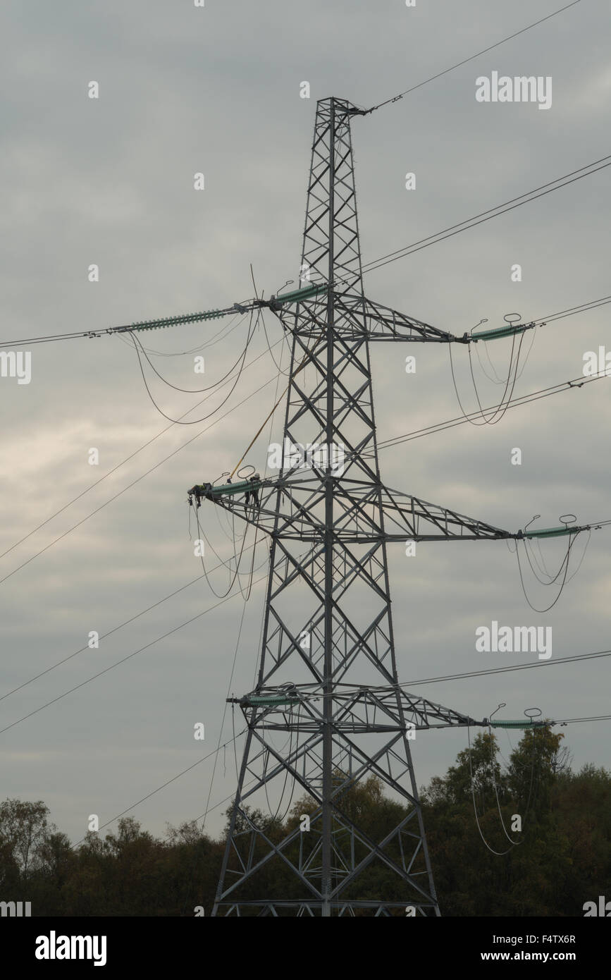 Beauly to Denny power line construction project showing connection work ...