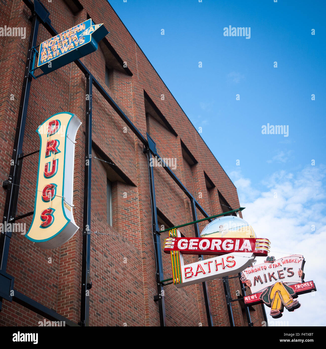 The outdoor Neon Sign Museum in Edmonton, Alberta, Canada Stock Photo ...