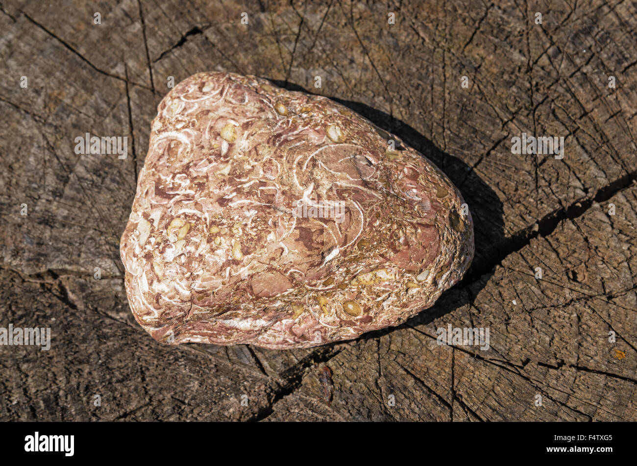 Pink dolomite stone on wooden gray stub Stock Photo - Alamy