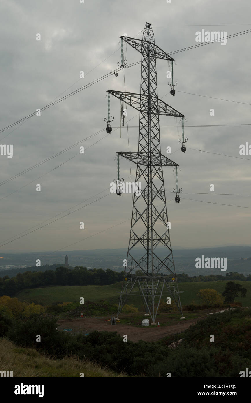 Beauly to Denny power line construction project showing new tower with ...