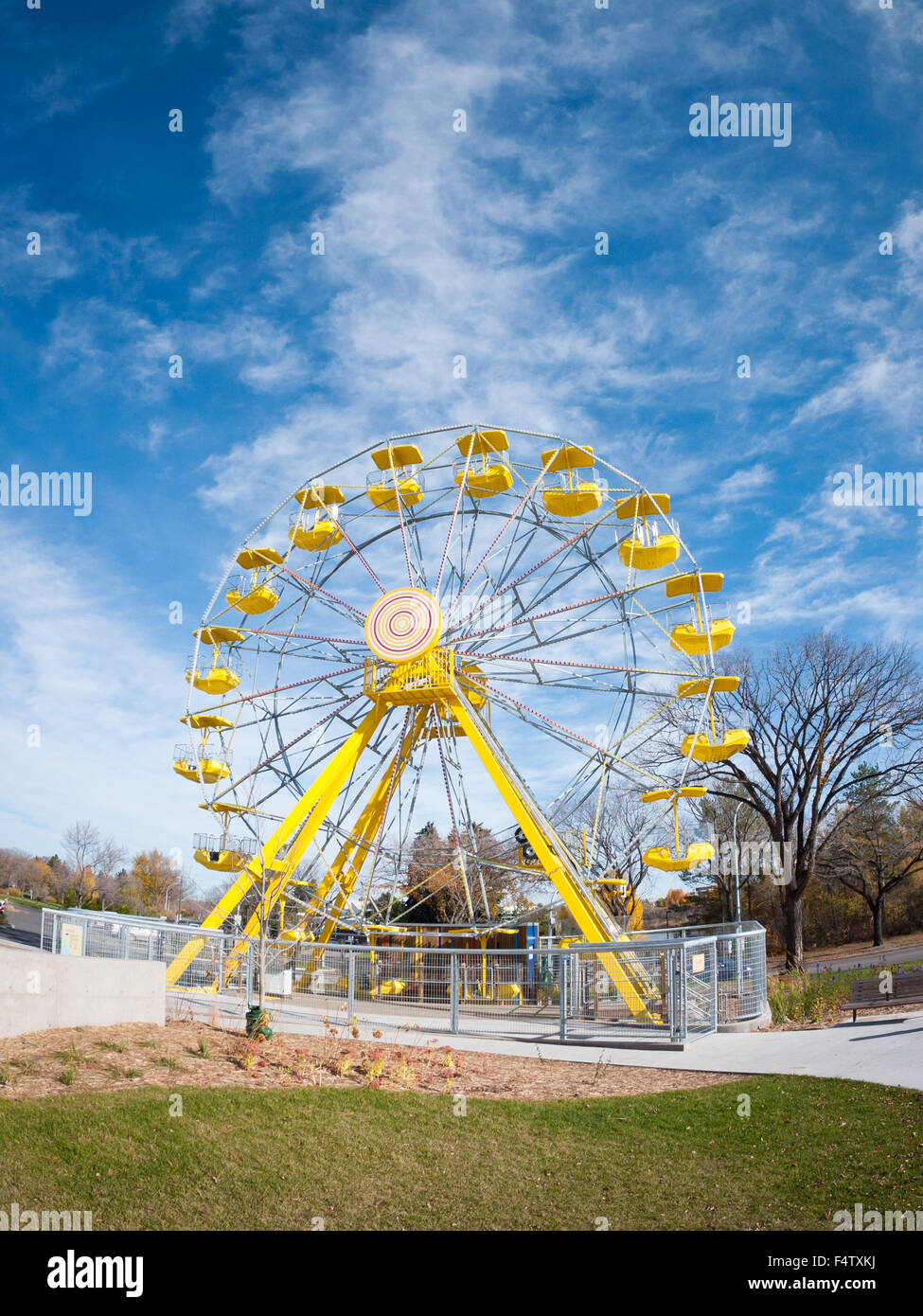 A wide angle, fisheye view of the yellow ferris wheel at the PotashCorp ...