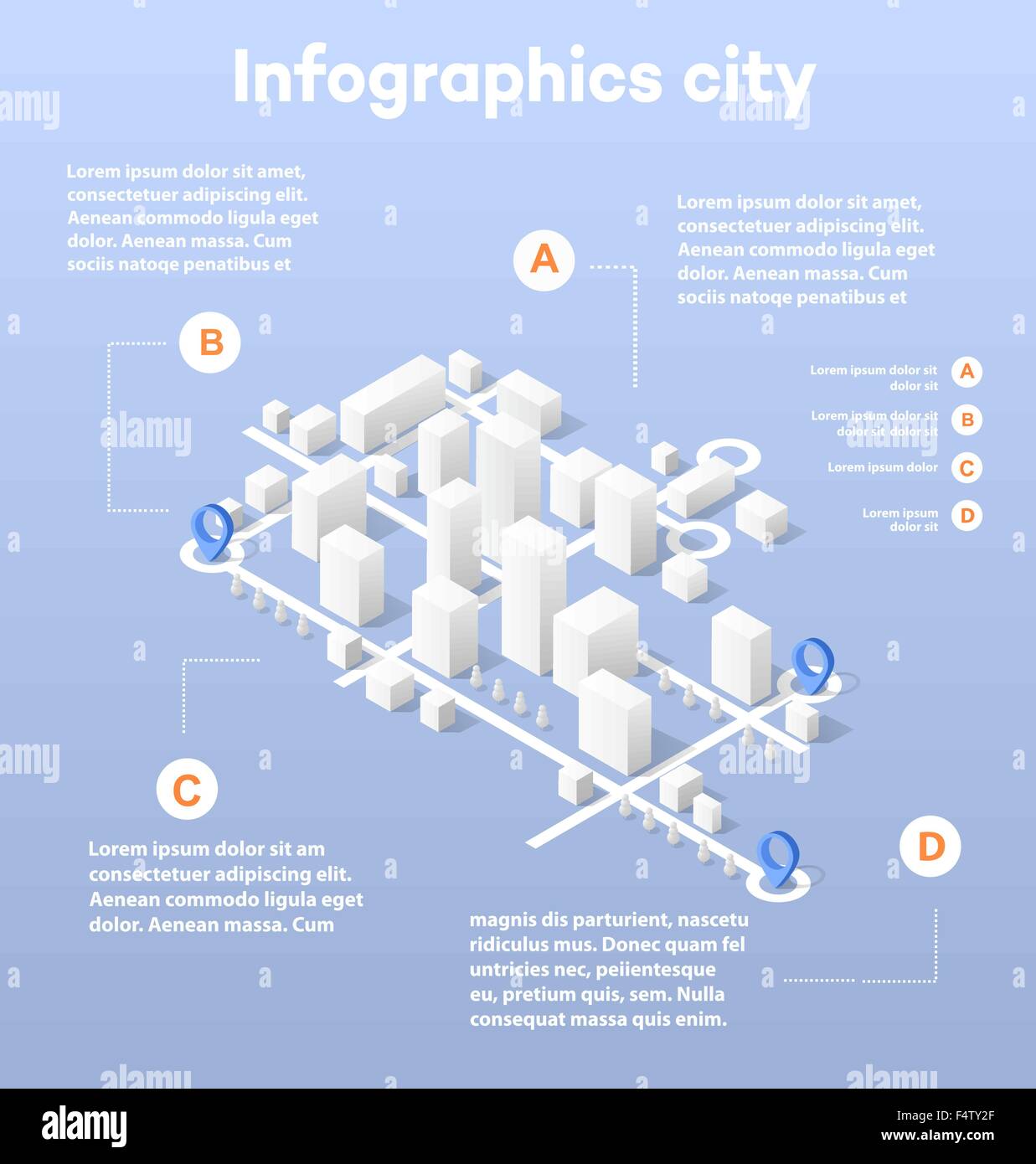 City isometric map, consisting of city skyscrapers block pointer and ...