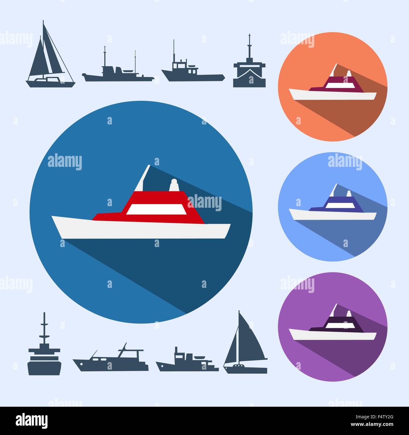 Icons ships, consisting of naval ships, navy vessels, yachts and cruise ...