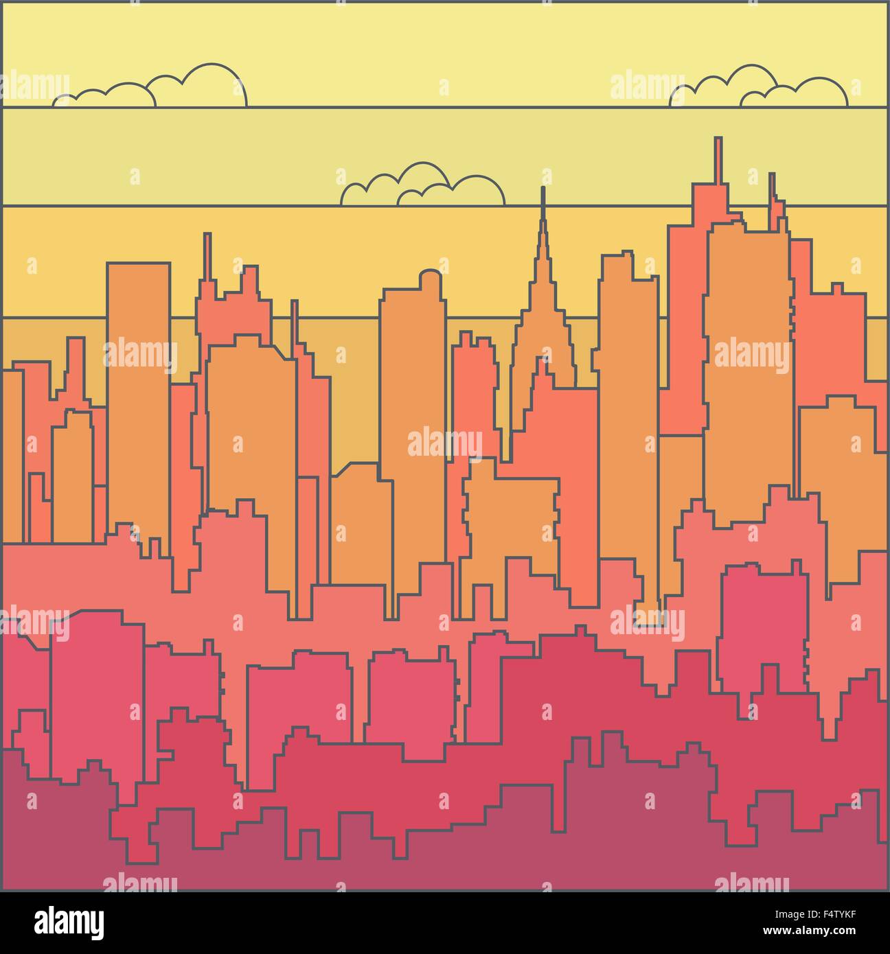 Rainbow urban landscape of sky with clouds. Vector illustration for ...