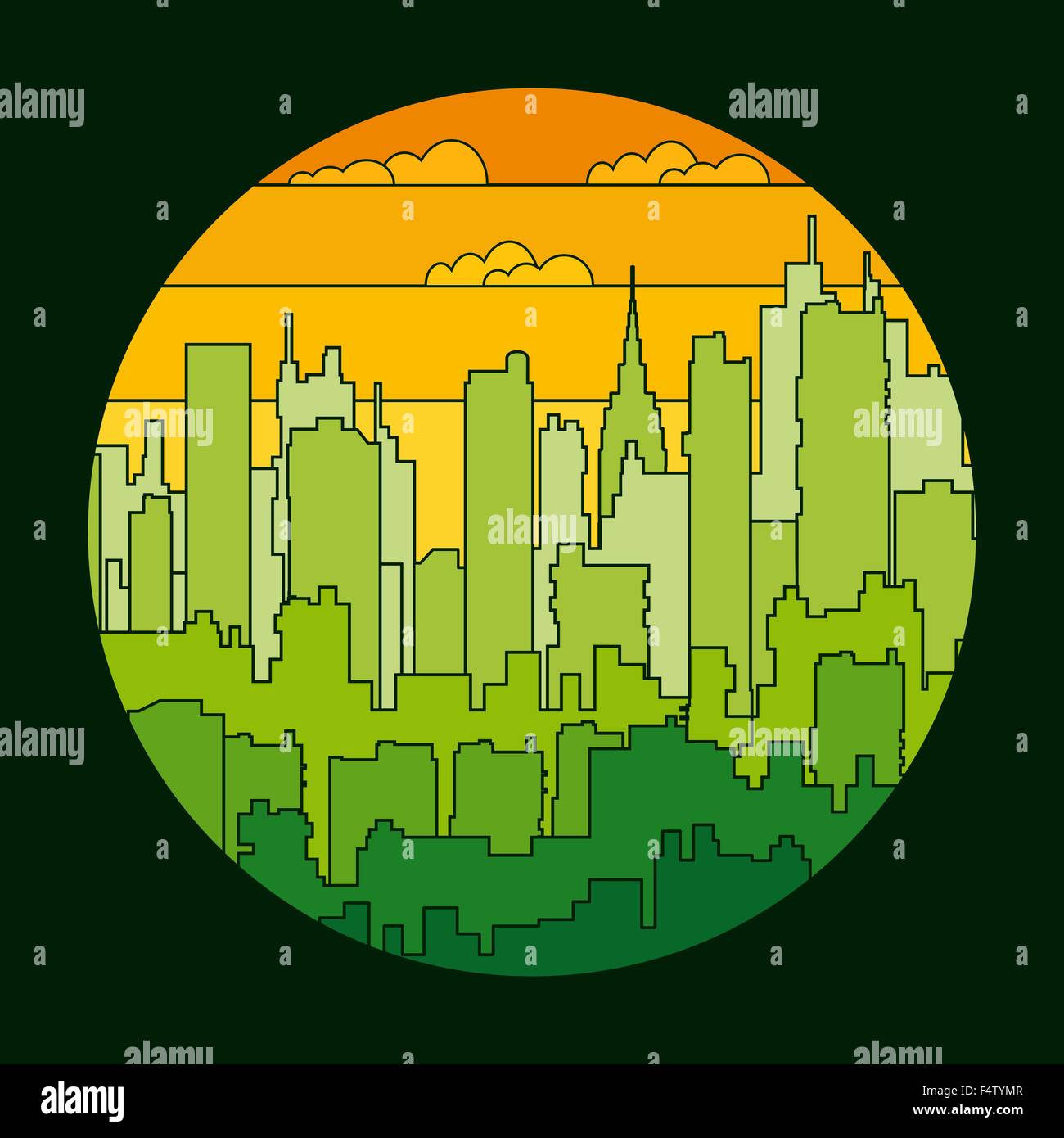 Rainbow urban landscape of sky with clouds. Vector illustration for ...