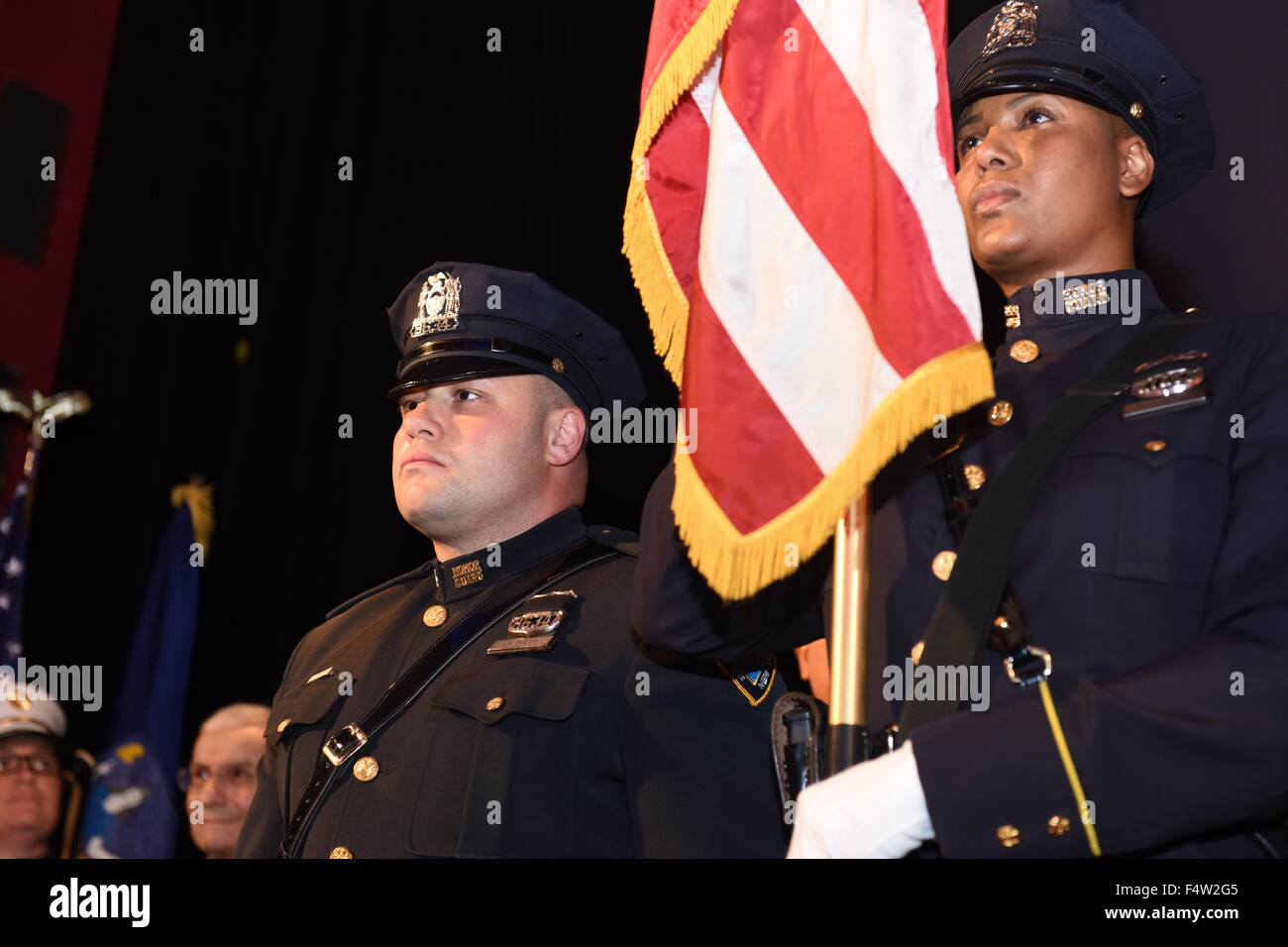 New York City, United States. 22nd Oct, 2015. NYPD color guard members ...