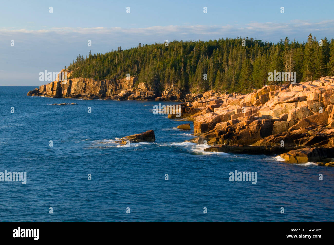 Rocky shoreline to Otter Cliff from Ocean Path, Acadia National Park ...