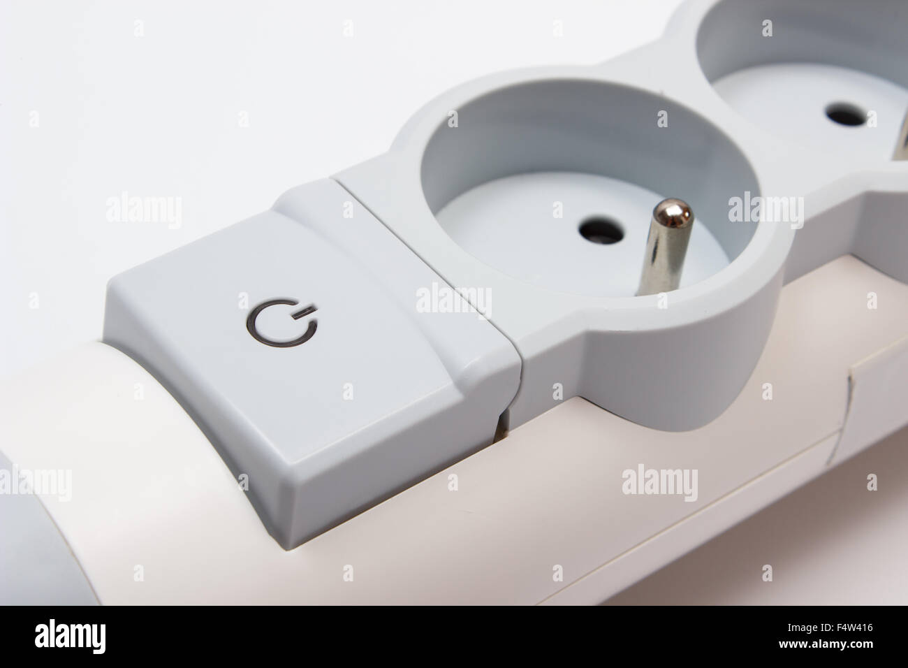 Electrical power strip with switch on-off on white background ...