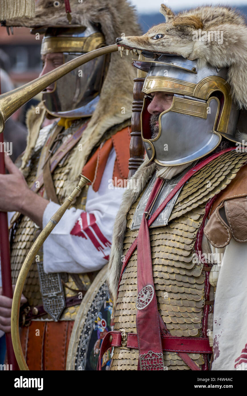 Roman legionary, Cornicen (Hornblower) on a Roman festival, Biriciana ...