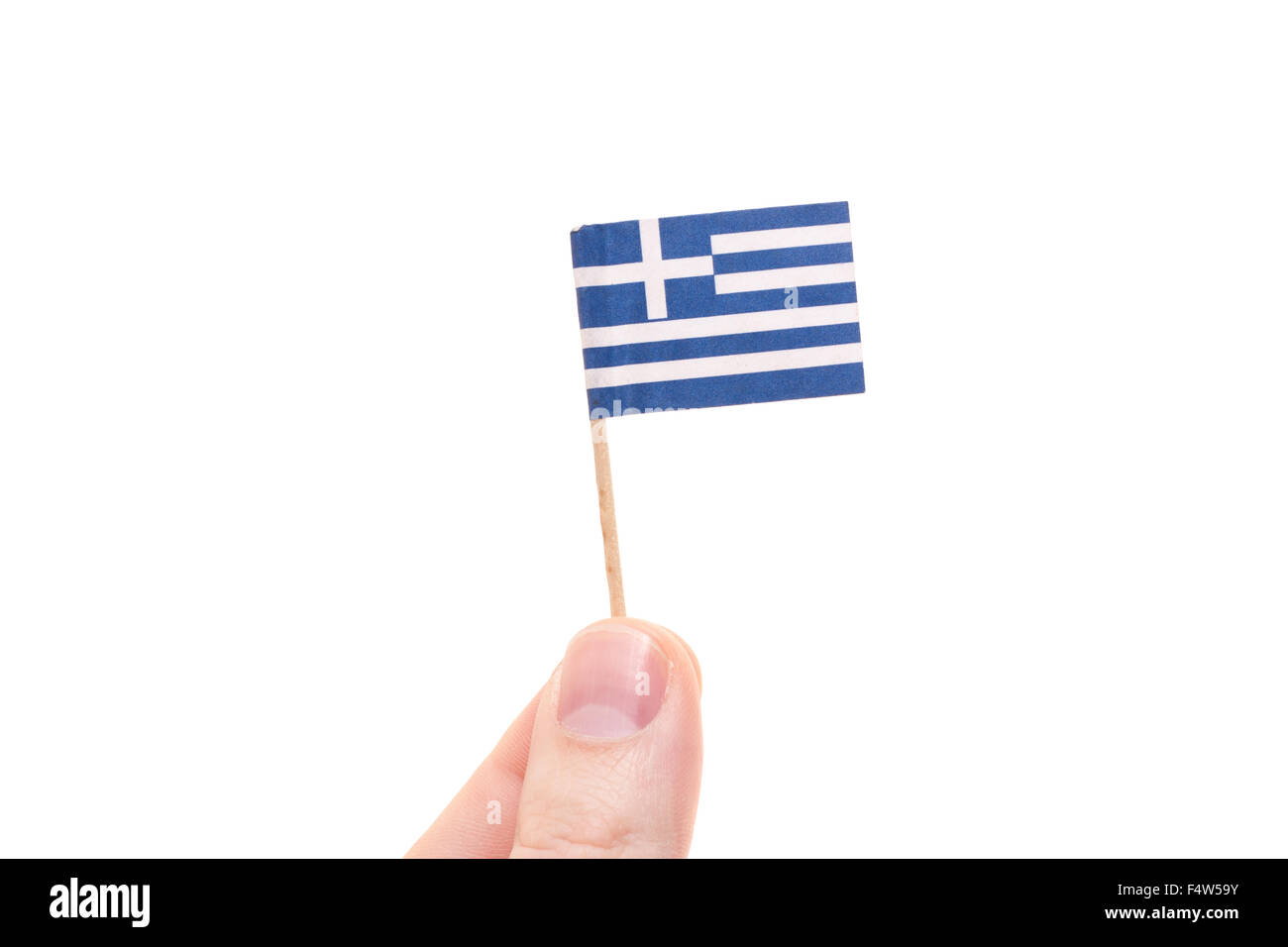 Hand holding greek flag. All on white background Stock Photo - Alamy
