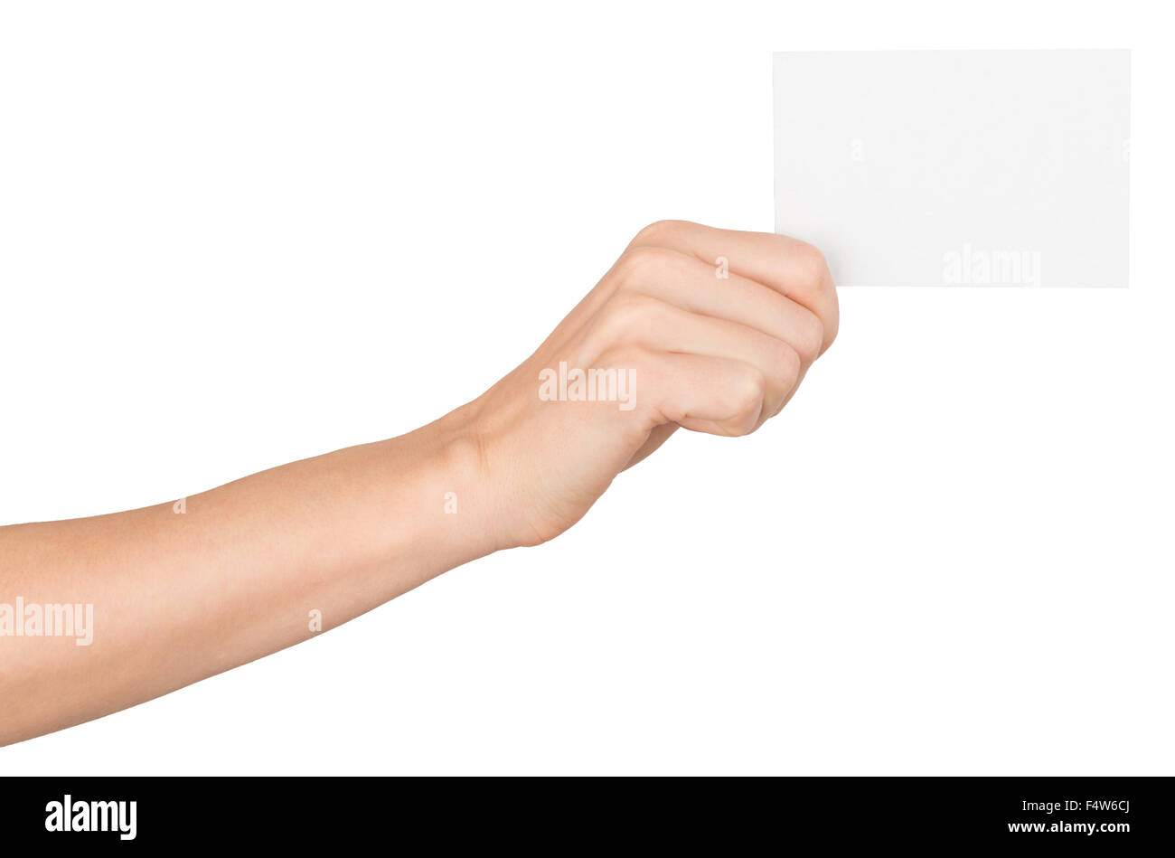 Womans right hand with small blank paper Stock Photo - Alamy