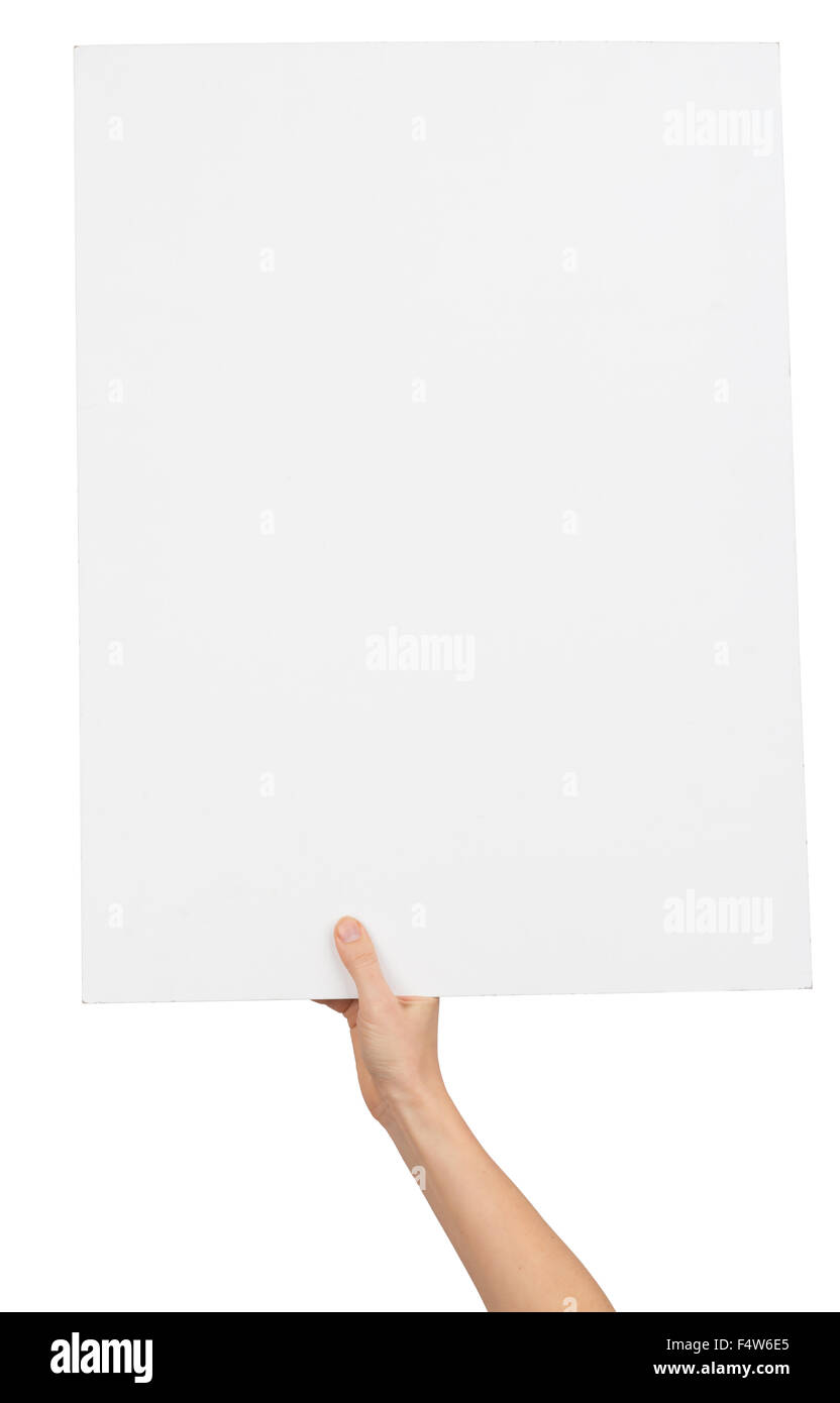 Womans arm with vertical blank card Stock Photo - Alamy