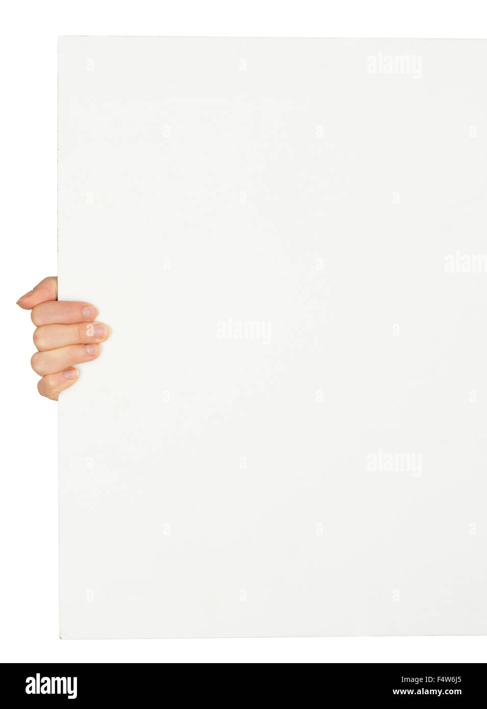 Womans hand holding edge of empty paper Stock Photo - Alamy