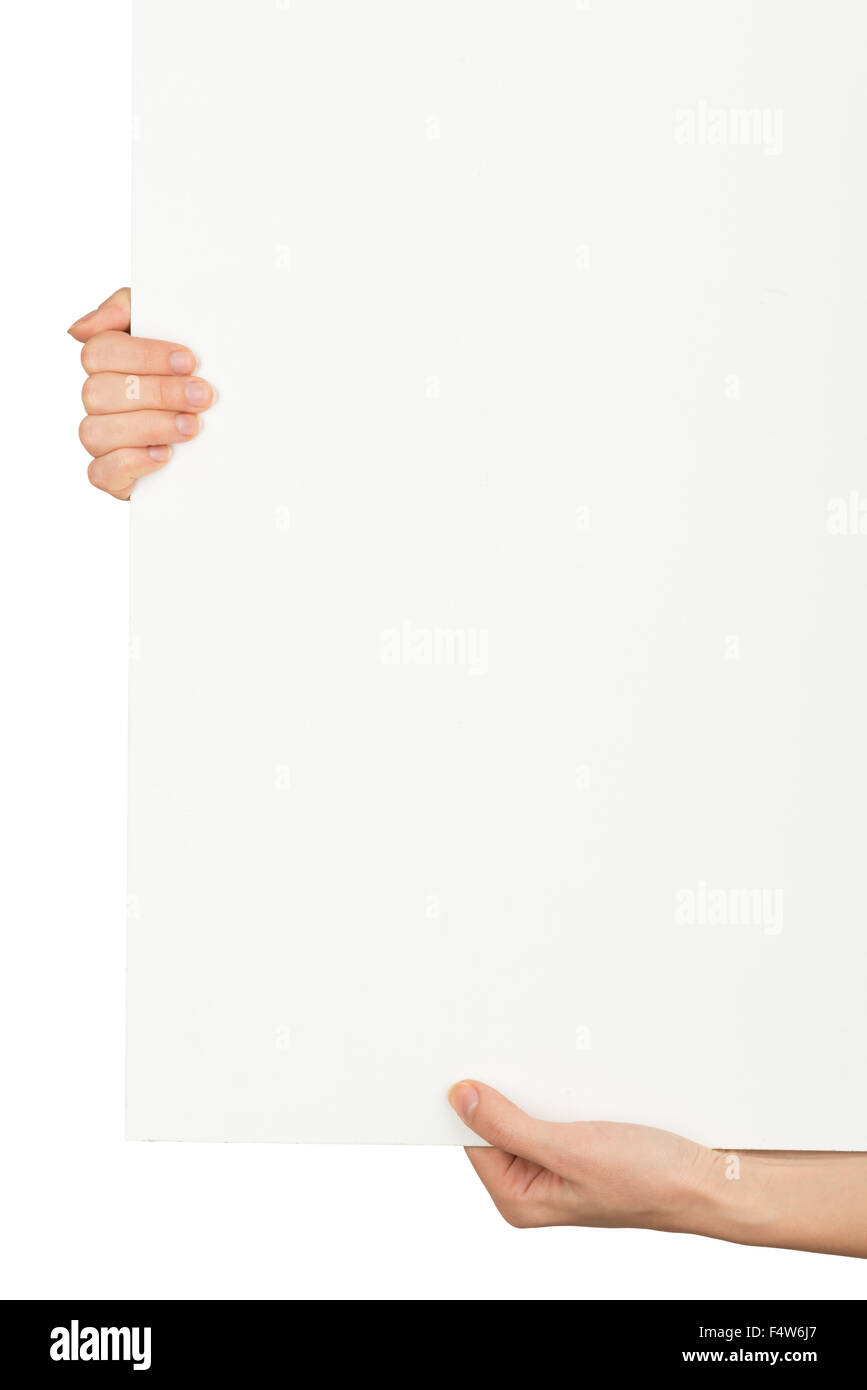 Womans arms with blank paper Stock Photo - Alamy