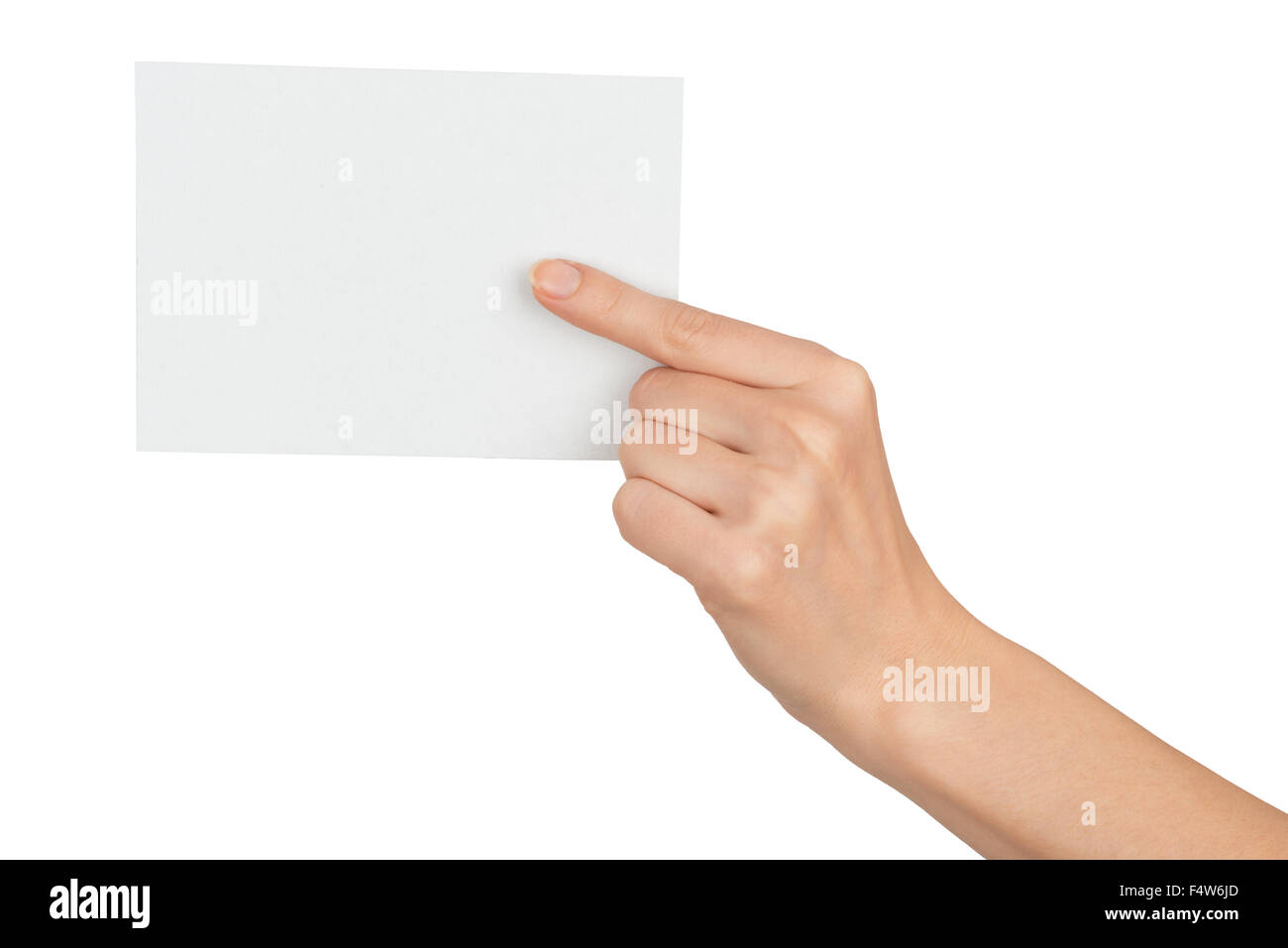 Humans hand pointing at blank paper Stock Photo - Alamy