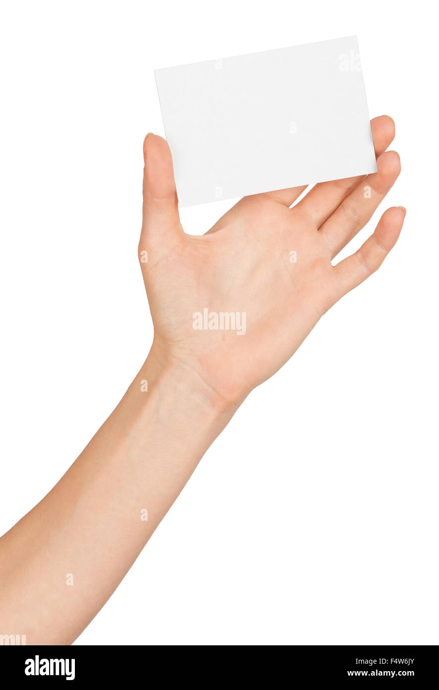 Womans hand with horizontal small empty card Stock Photo - Alamy