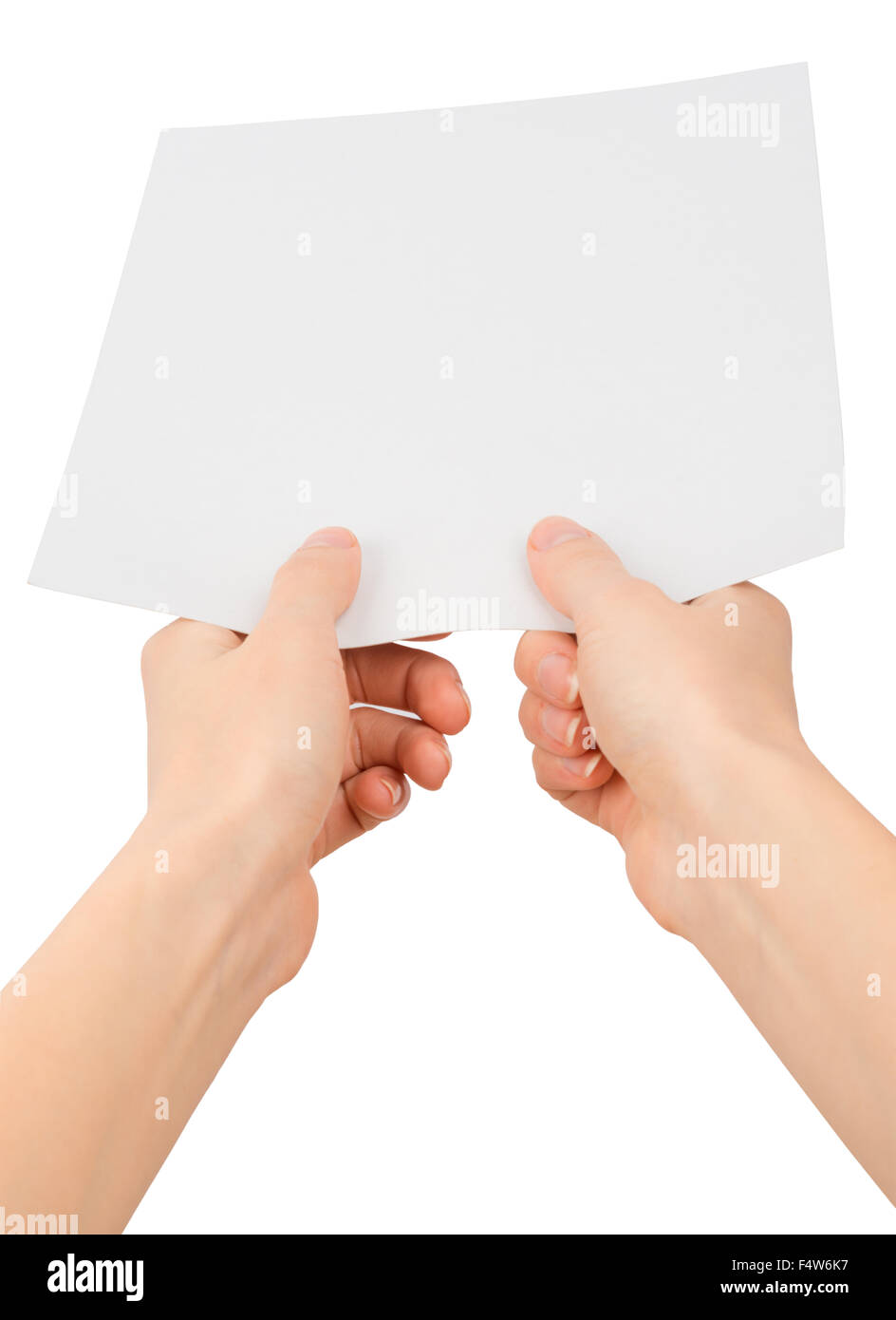 Womans hands giving empty paper Stock Photo - Alamy
