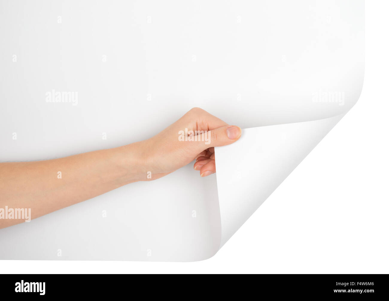 Hand turning bottom empty page corner Stock Photo - Alamy