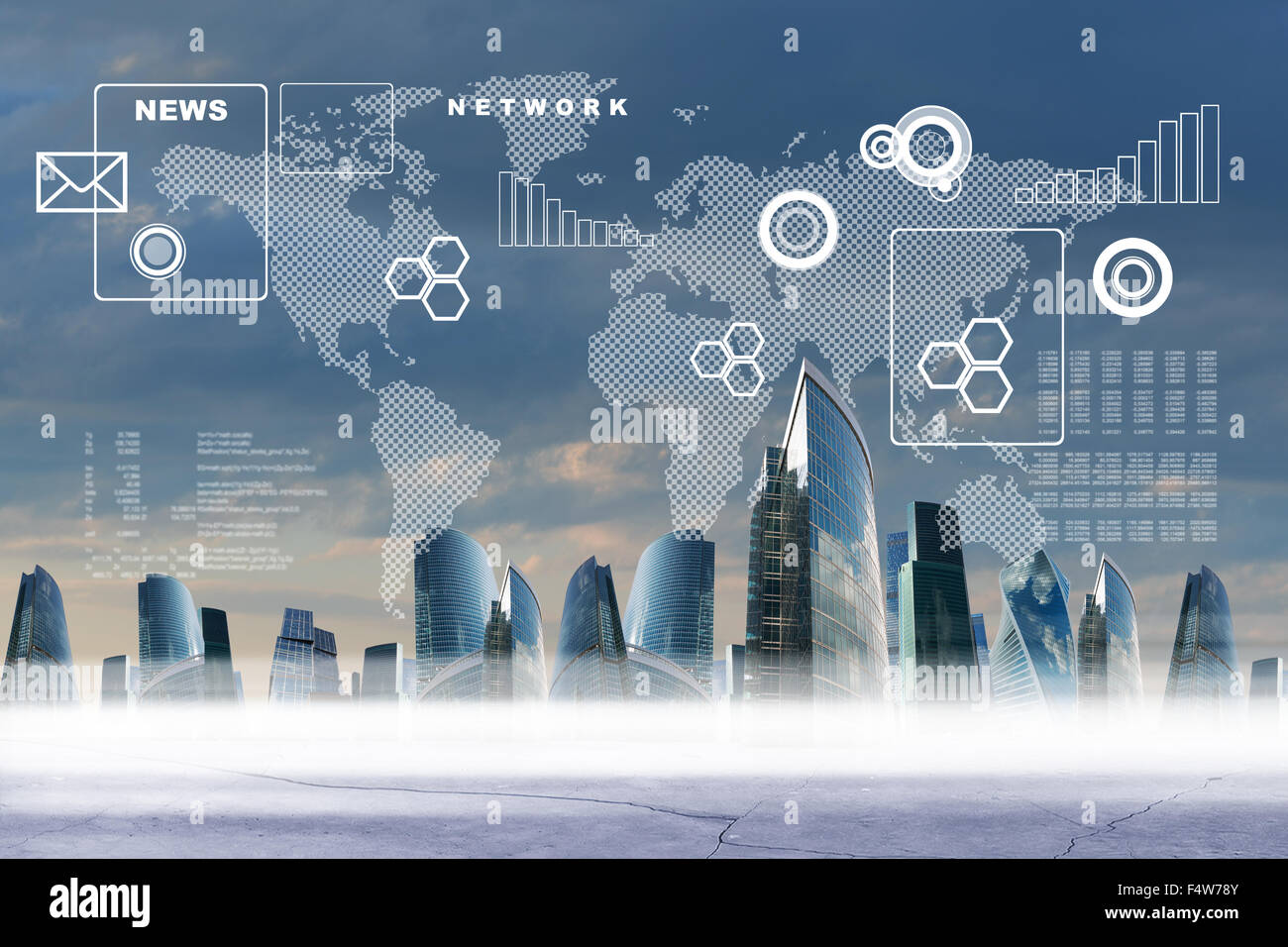 Business city with world map Stock Photo - Alamy