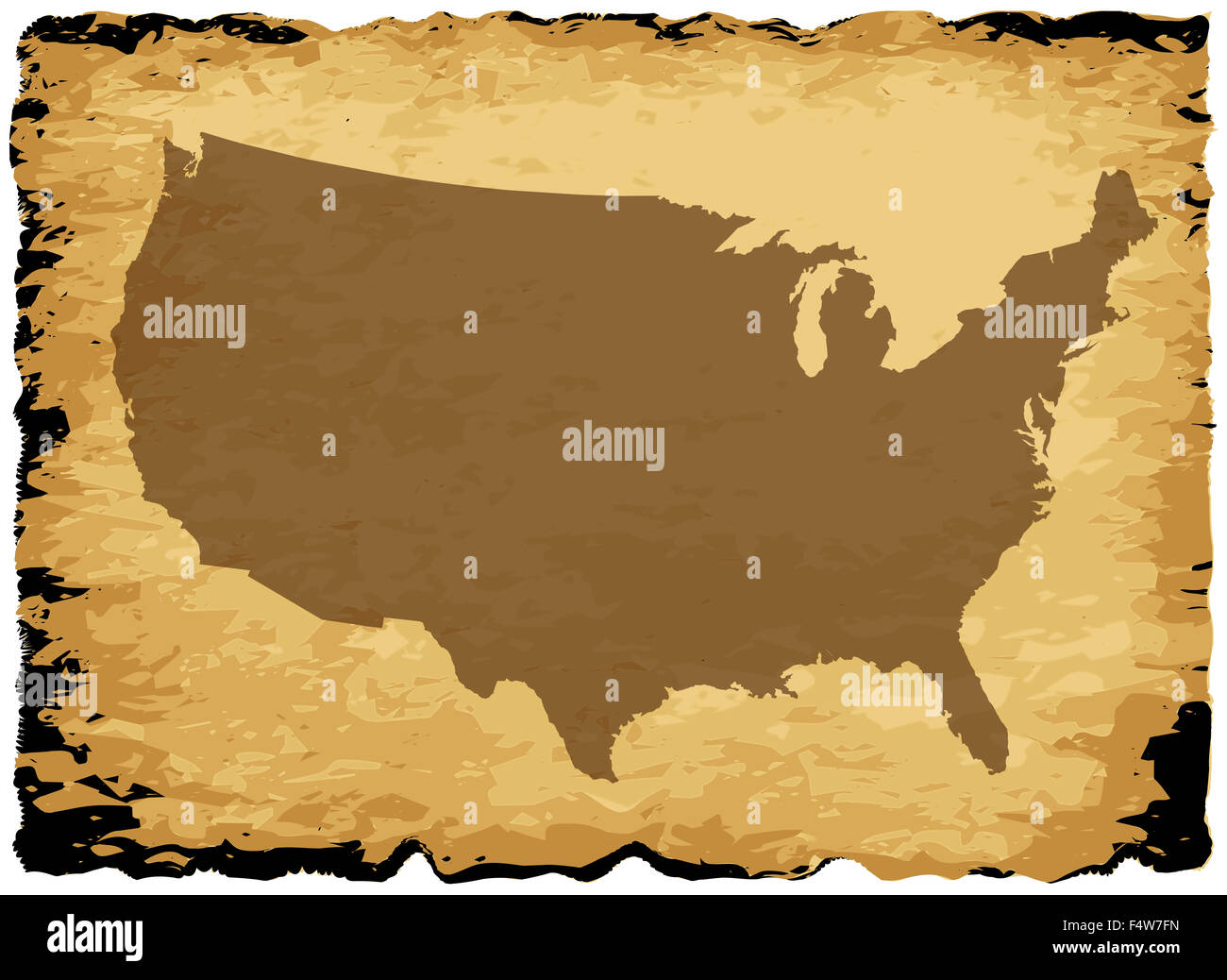 A parchment background with silhouette of the United States of America ...