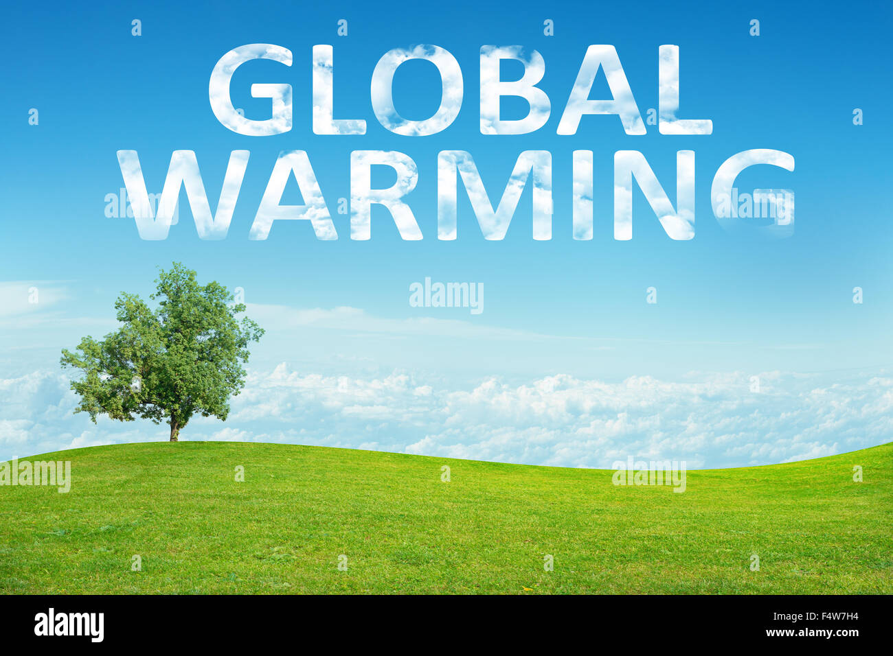 Landscape with words global warming Stock Photo - Alamy
