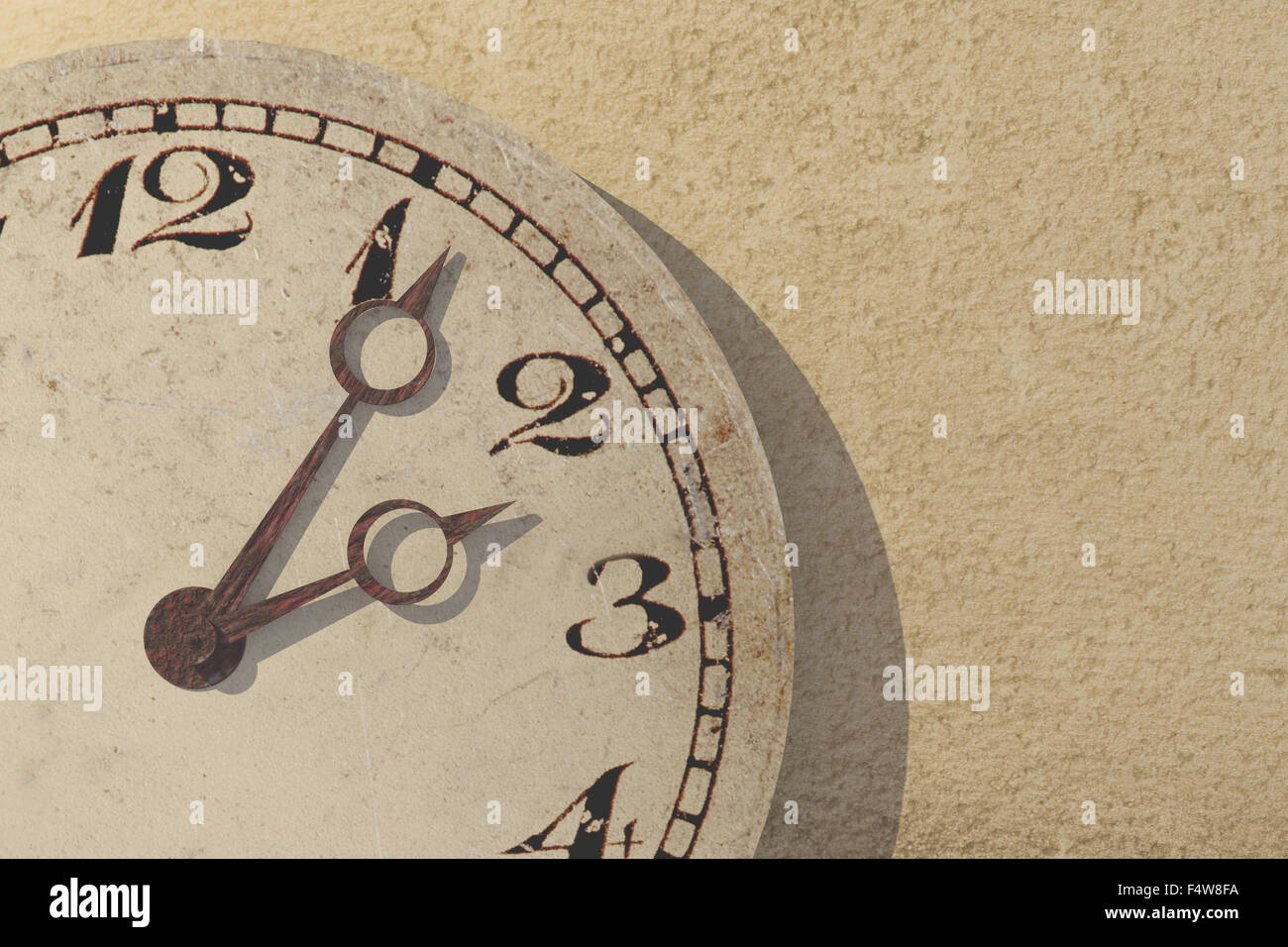 3d rendering of an old clock on a dirty and old wall Stock Photo - Alamy