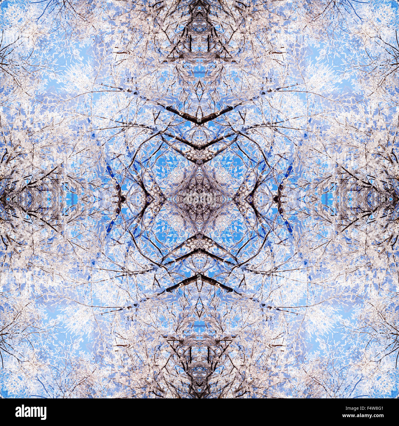 Symmetrical pattern in shades of blue, to the background or poster. The ...