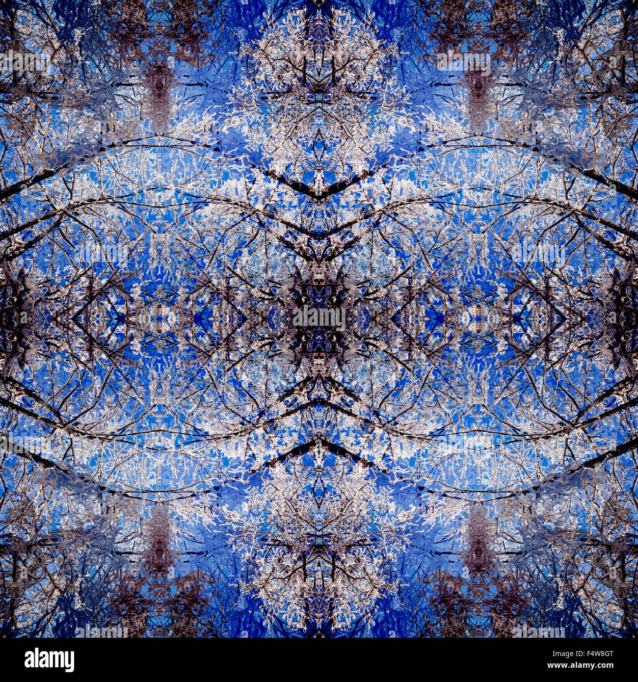 Symmetrical pattern in shades of blue, to the background or poster. The ...