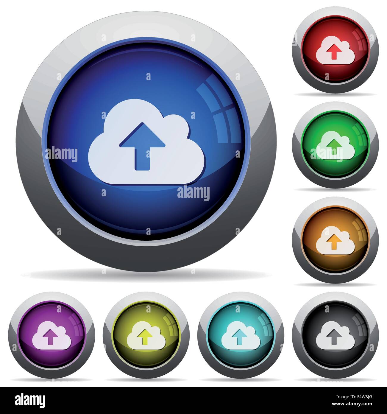 Set Of Round Glossy Cloud Upload Buttons Arranged Layer Structure Stock Vector Image And Art Alamy