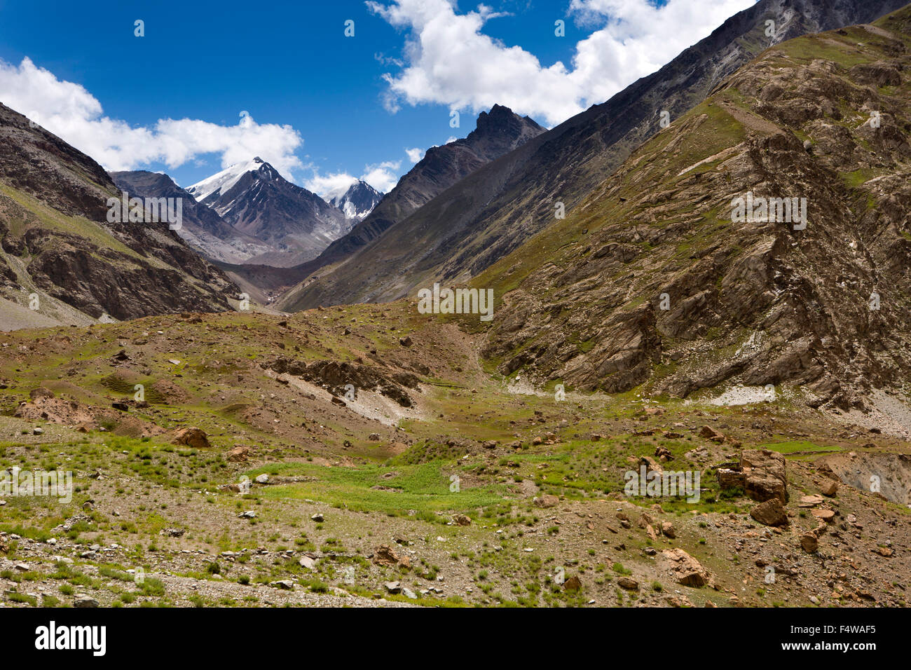 India, Himachal Pradesh, Lahaul and Spiti, Darcha, scree slopes and ...