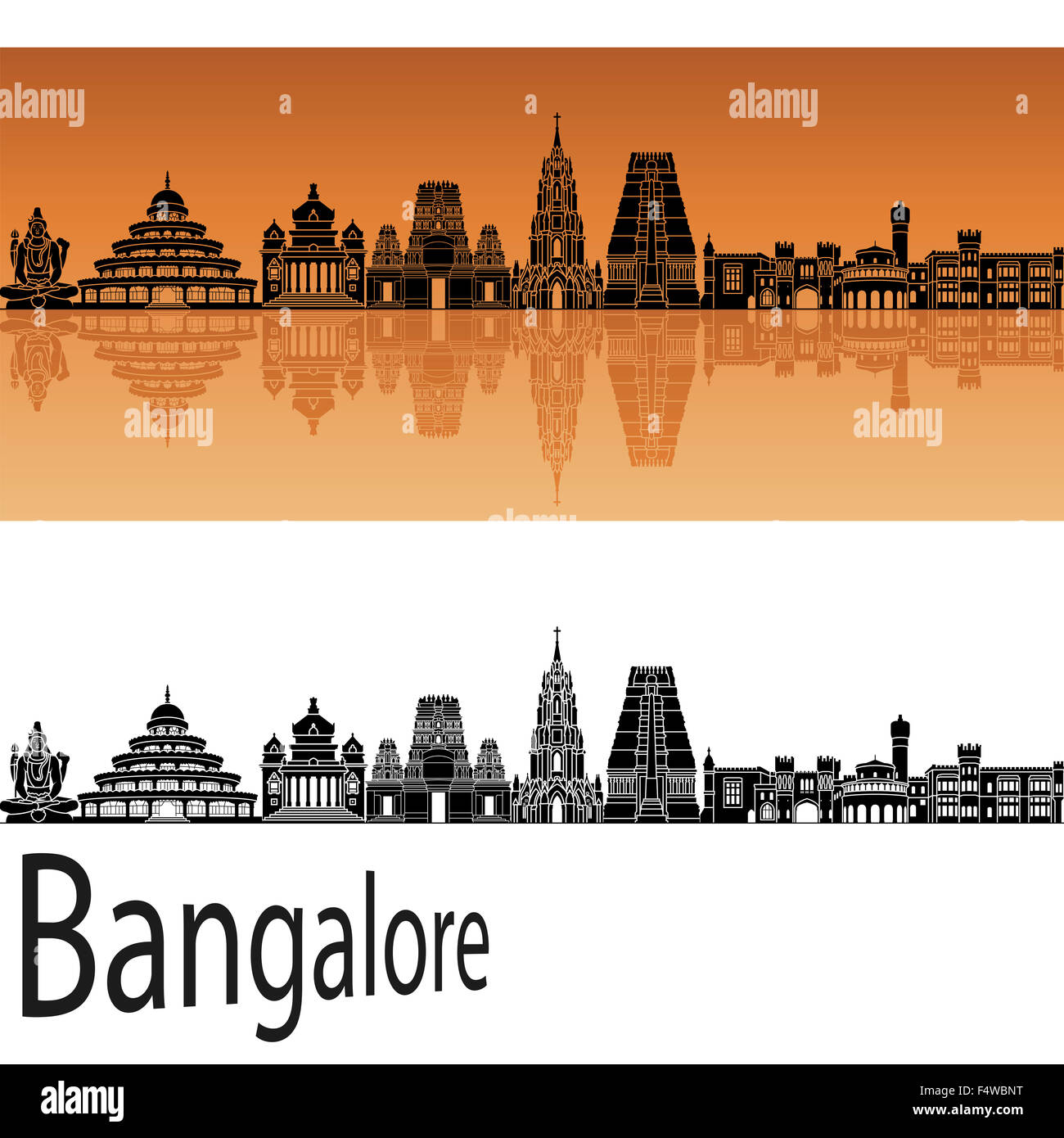 Bangalore skyline in orange background in editable vector file Stock ...
