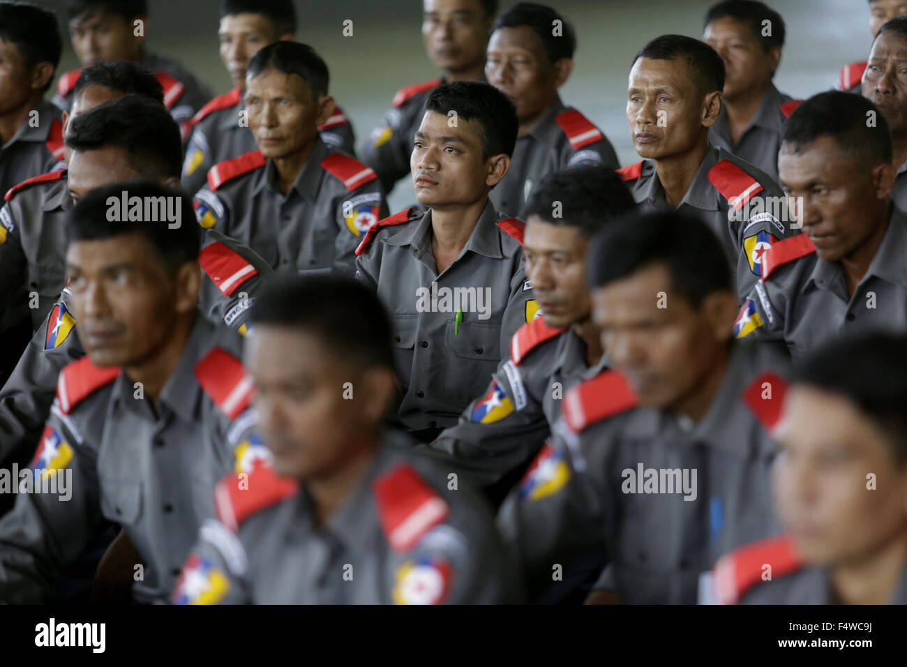 Yangon, Myanmar. 23rd Oct, 2015. Specially recruited police officers ...