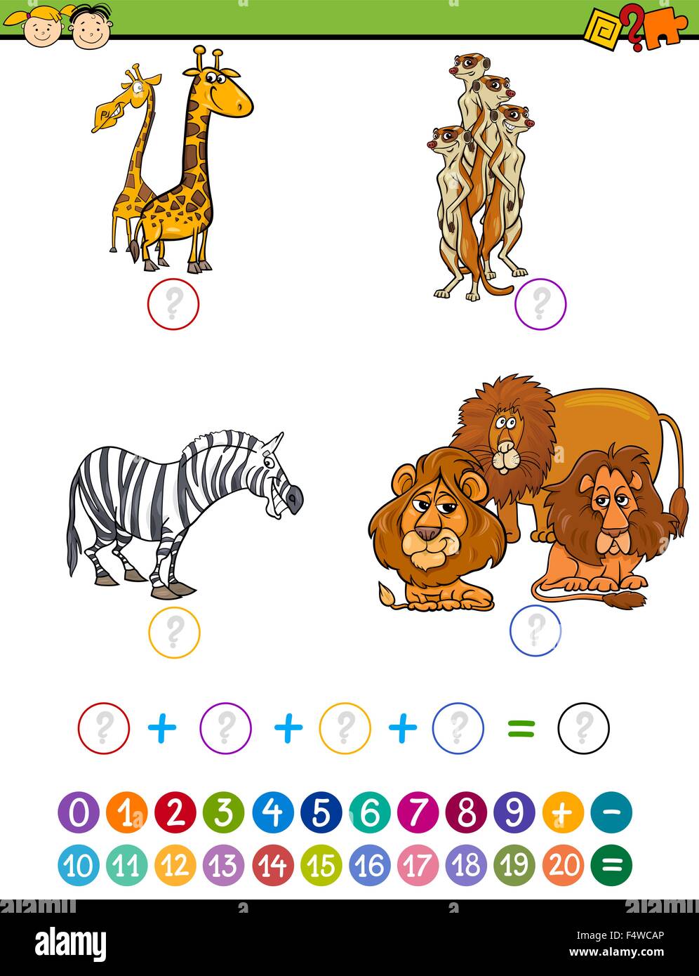 Cartoon Illustration of Education Mathematical Addition Task for ...