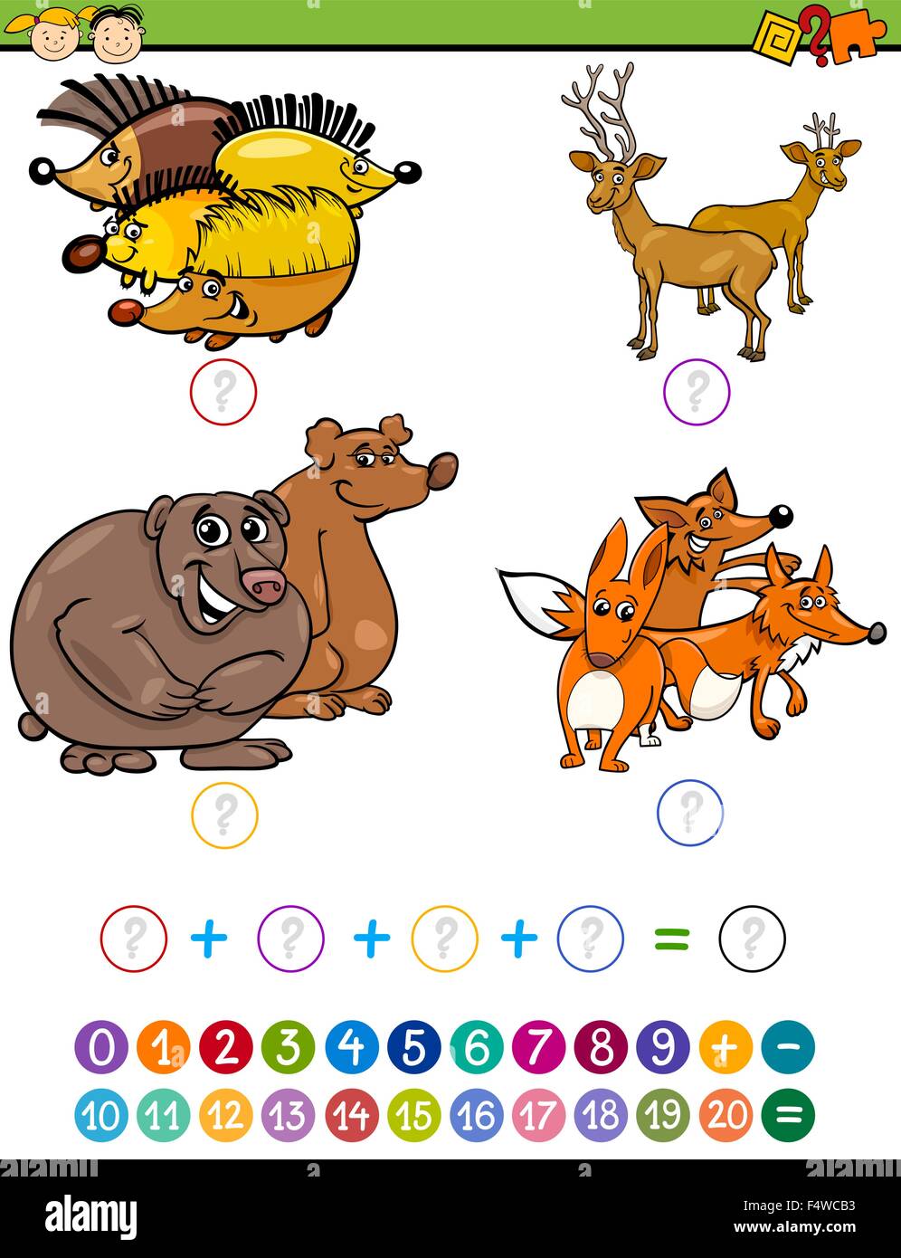 Cartoon Illustration of Education Mathematical Addition Task for ...