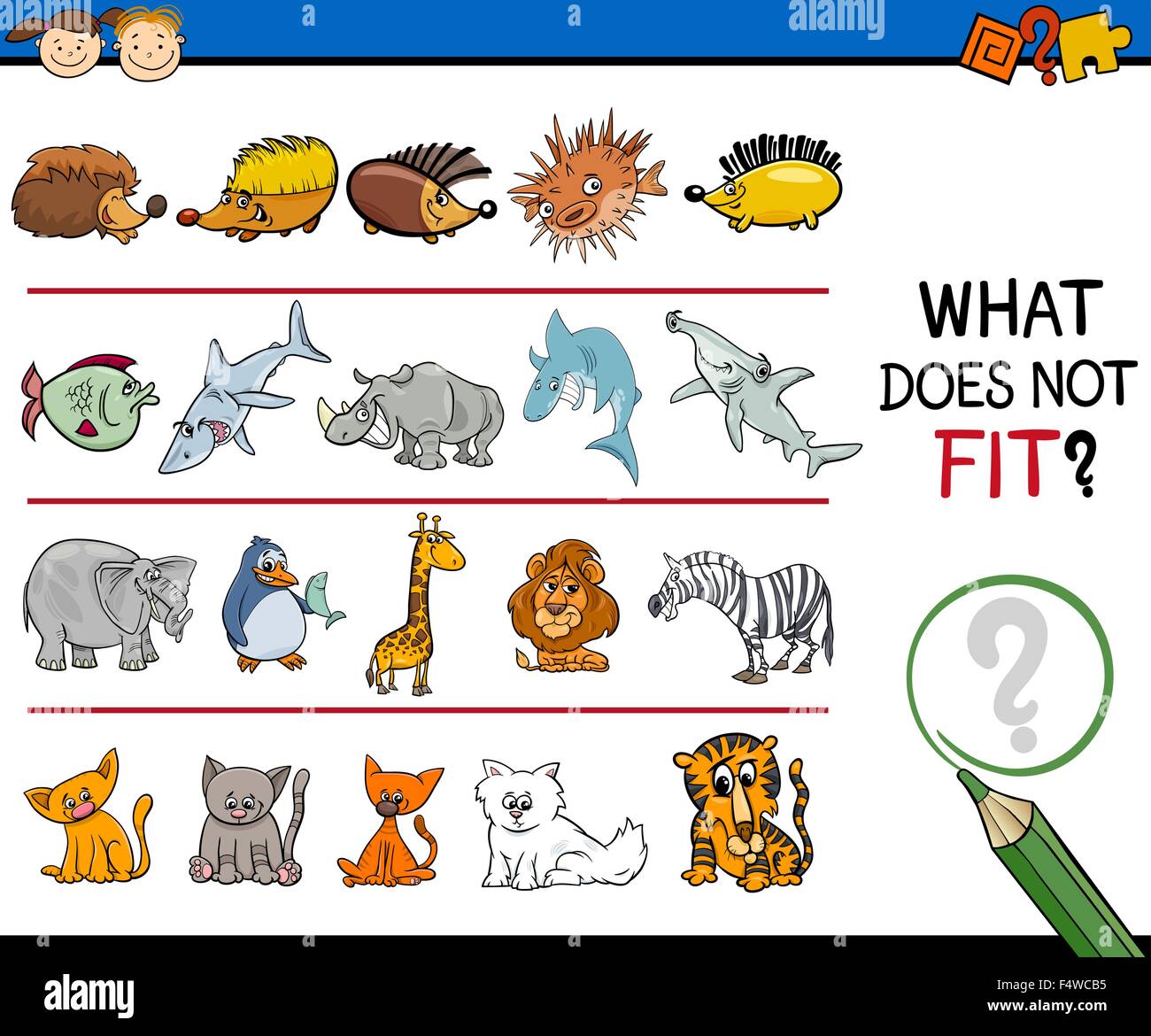 Cartoon Illustration of Finding Improper Item in the Row Educational ...