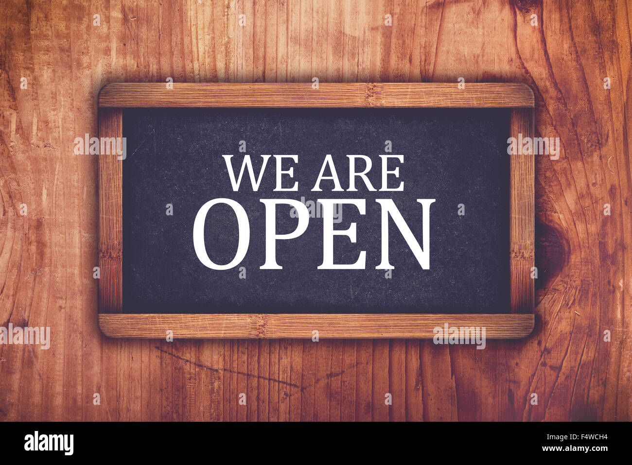 We are open shop message board, retro toned chalkboard rustic oak wood ...