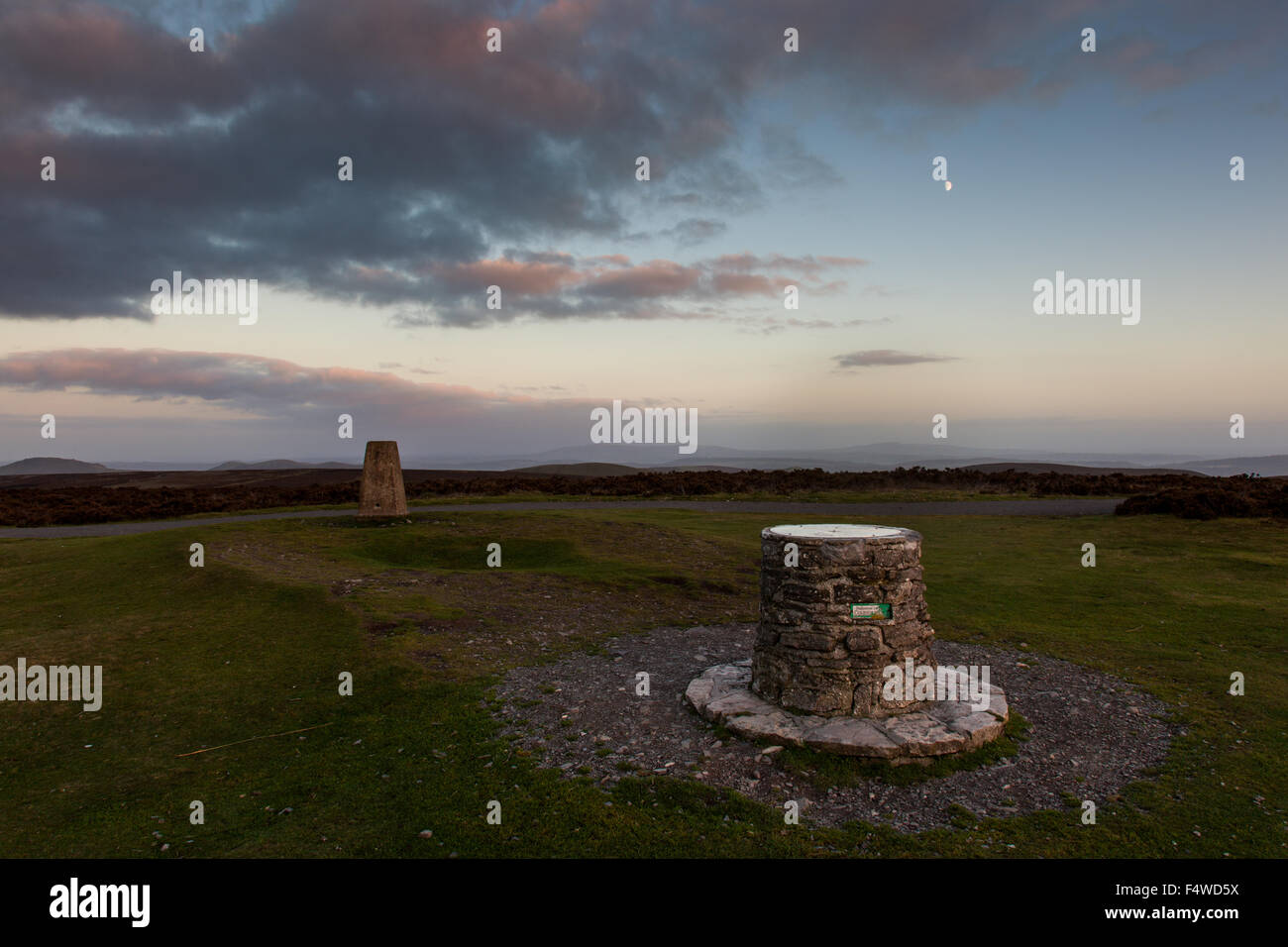 The toposcope and trig point on the summit of the Long Mynd, Church ...