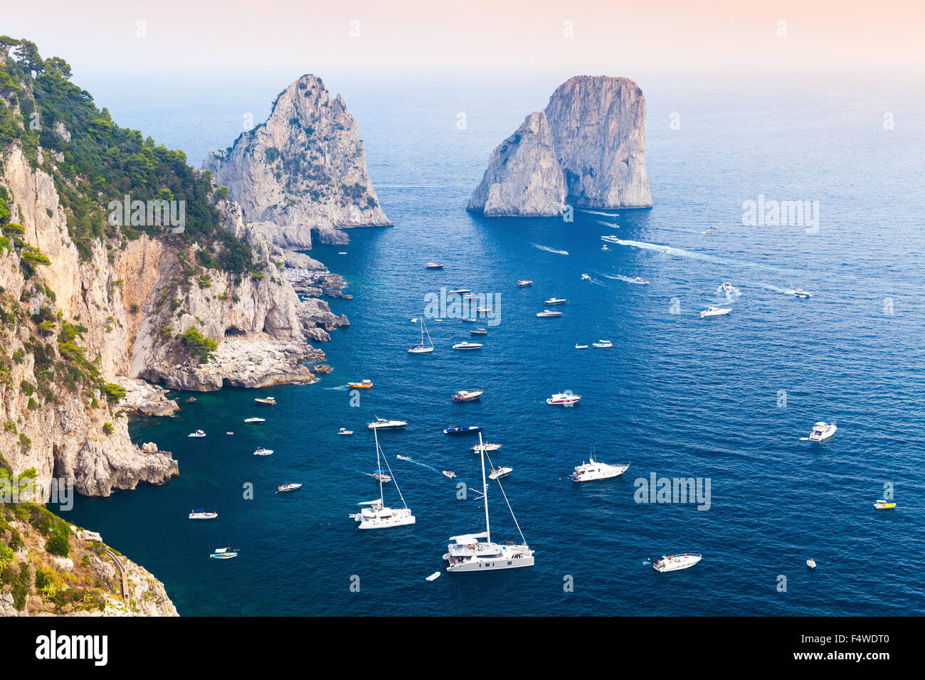 Capri island, Italy. Mediterranean Sea coastal landscape with rocks and ...