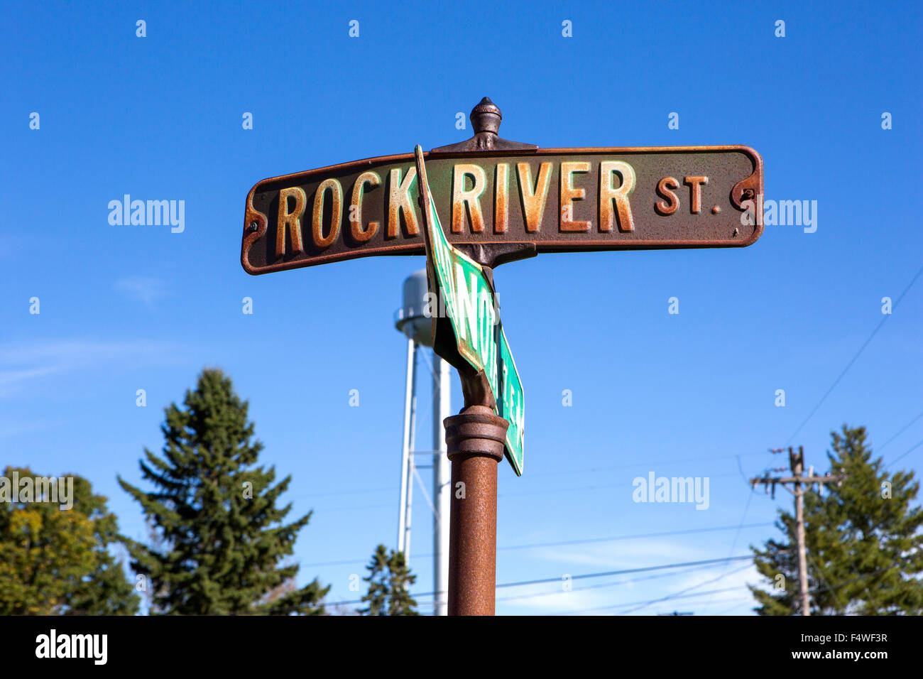 Rock River street sign, Michigan Stock Photo - Alamy