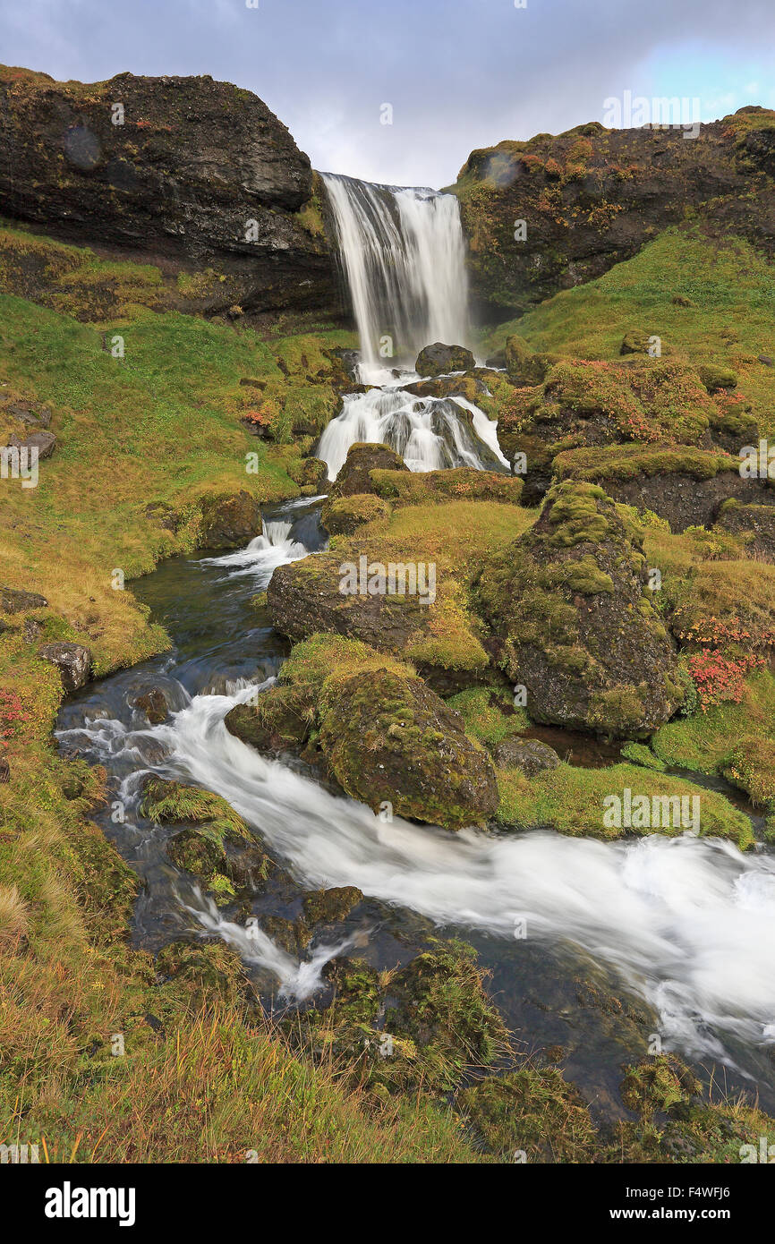 Waterfall near Selvallavatn Snaefellsnes peninsula Iceland in the ...