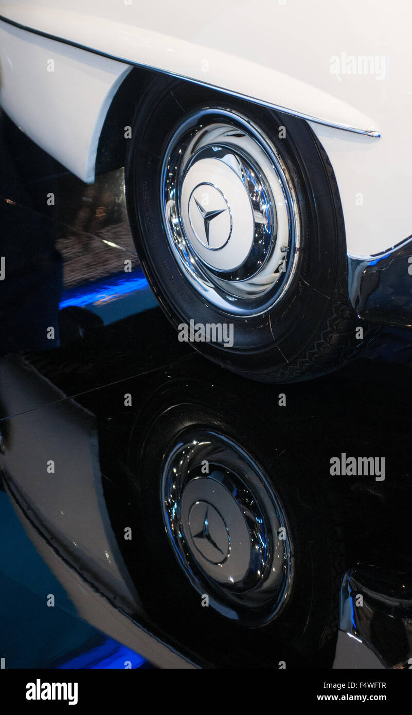 Mercedes Benz classic car rim and tyre at the International Exhibition ...