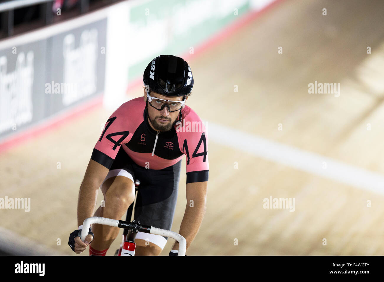London, UK. 22nd October, 2015. Team 14 Ivan Kovalev (RUS) competing in the Men's Flying 500m ...