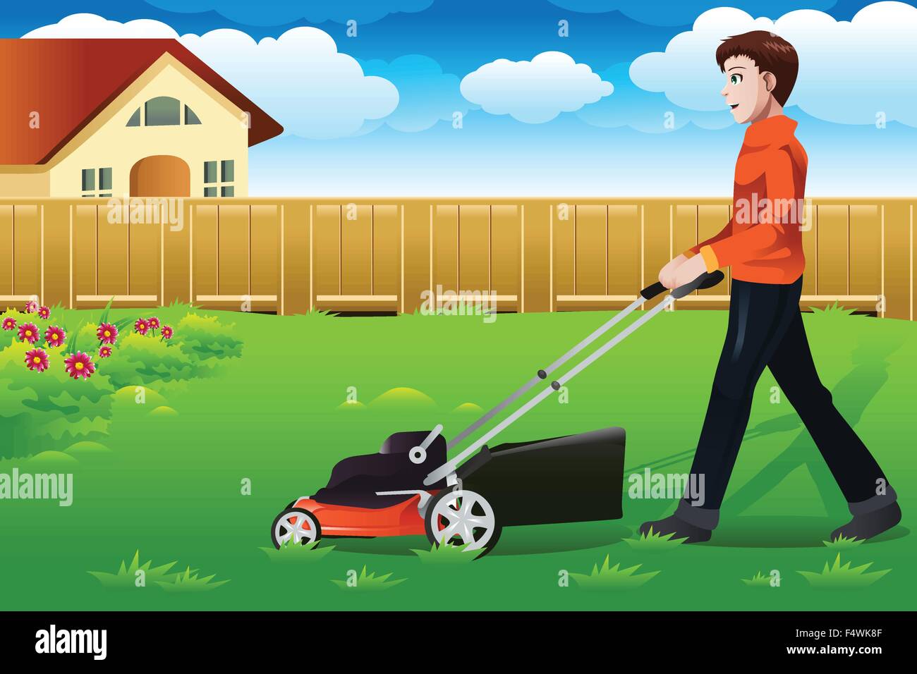 Clipart Man Mowing Lawn