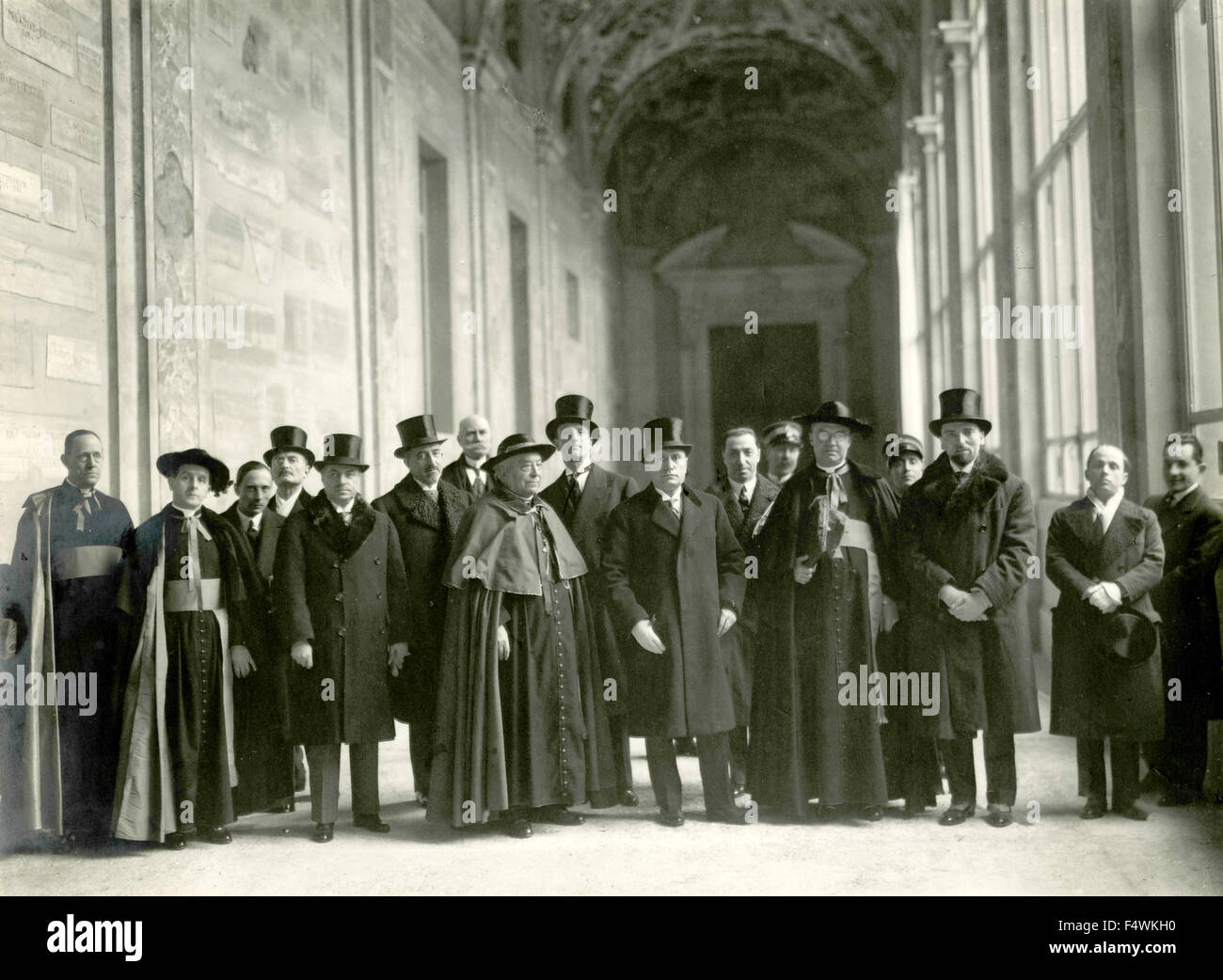 Benito Mussolini and Cardinal Pietro Gasparri and other authorities ...