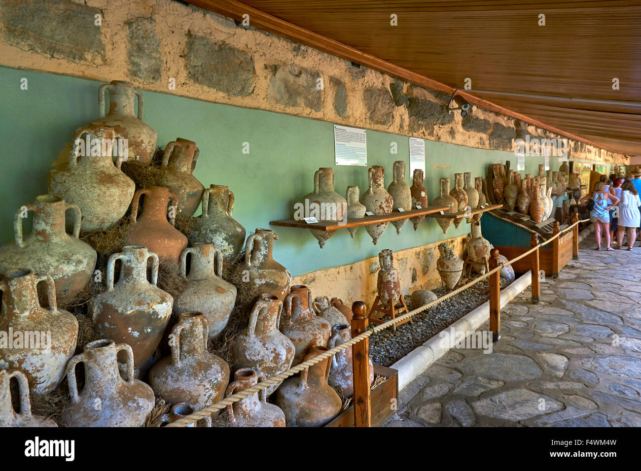 Displays of recovered clay amphora at the Underwater Archaeology Museum ...