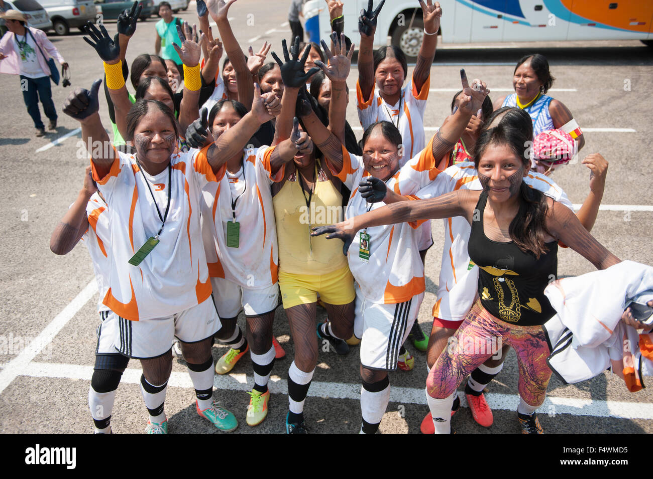 Palmas, Brazil. 22nd Oct, 2015. The Kayapo women's football team ...