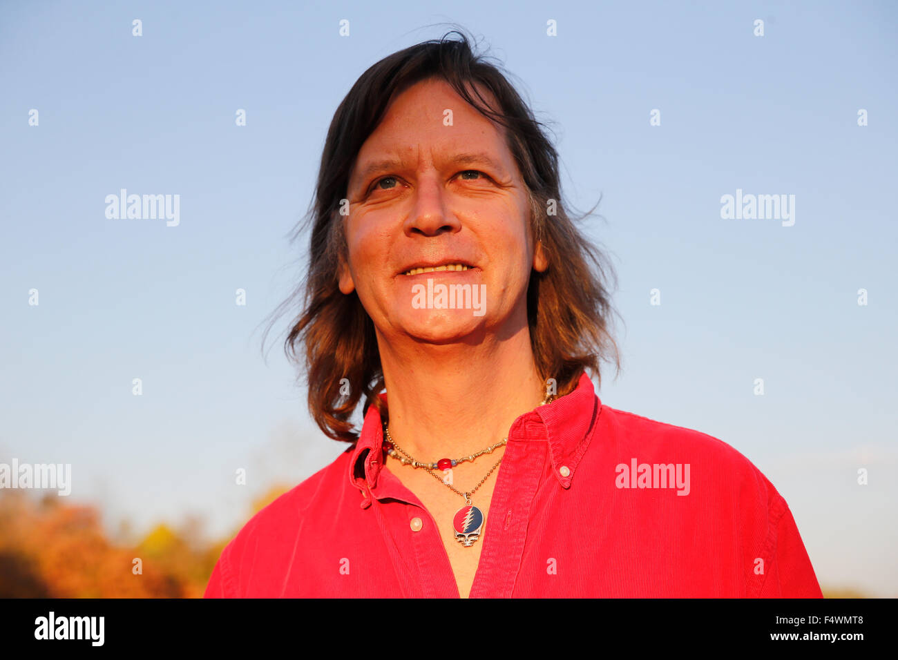 A dead-head wears a Steel Your face medallion Stock Photo - Alamy