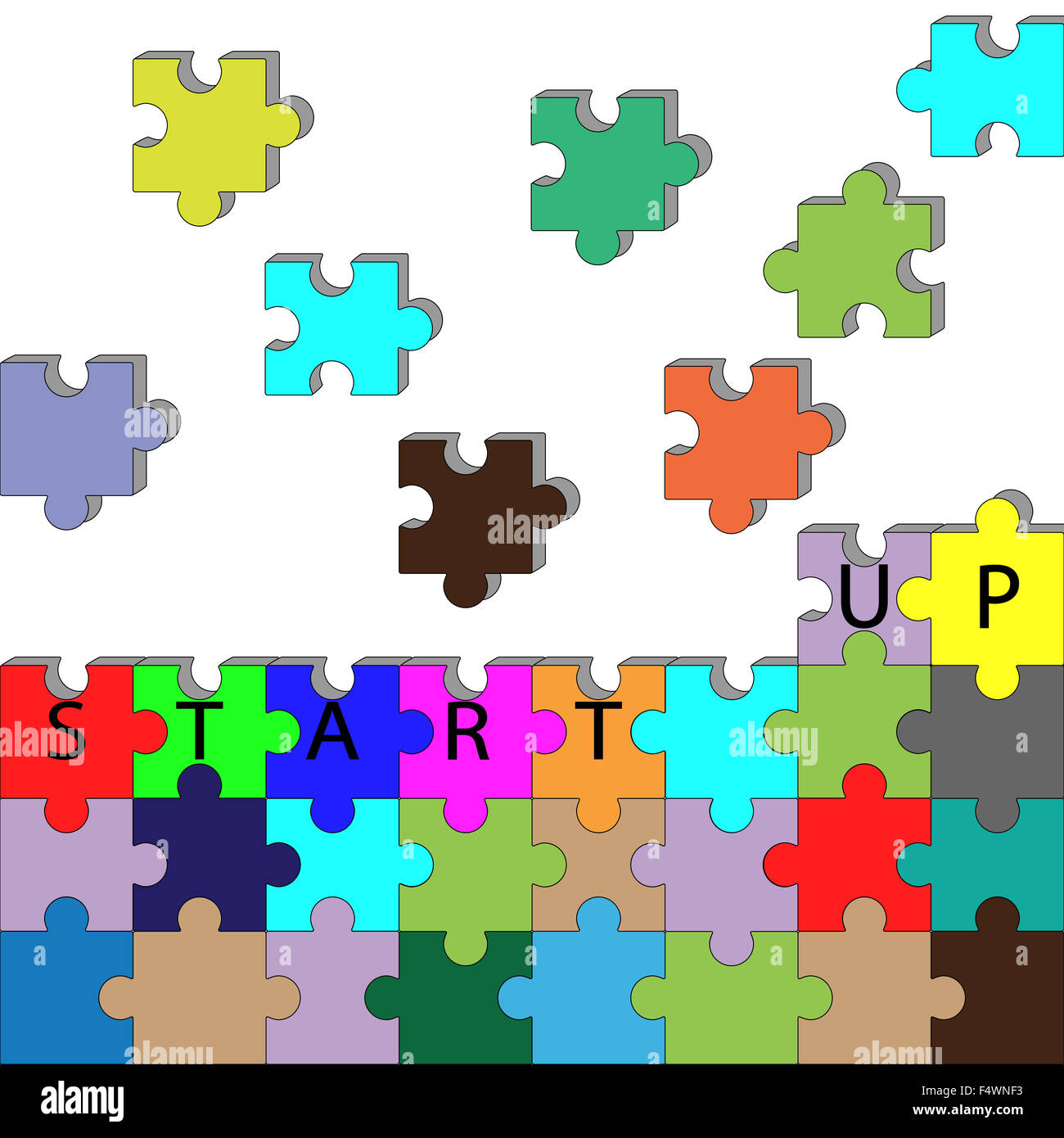 Building startup puzzle. Business and solution, cooperation team ...